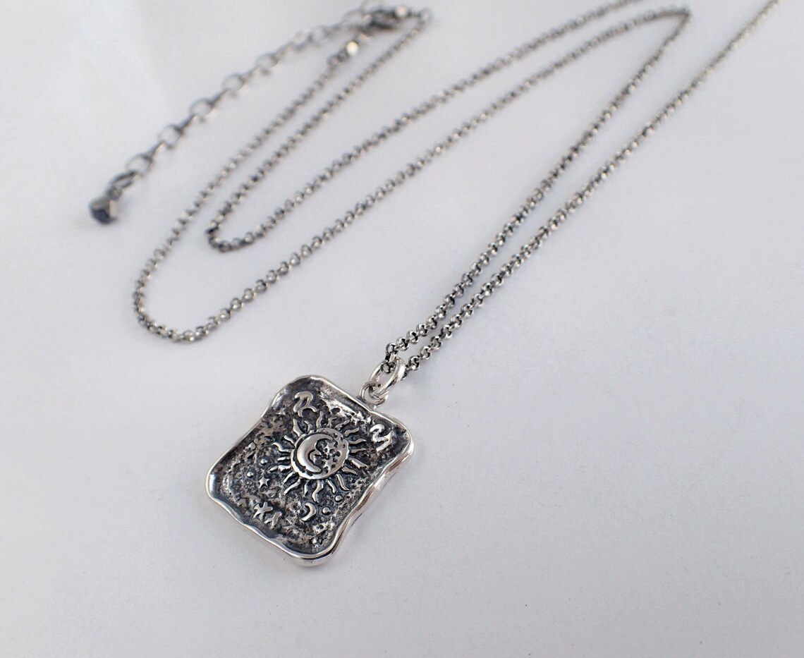 Sun Square Medallion Necklace Sterling Silver Celestial - Etsy