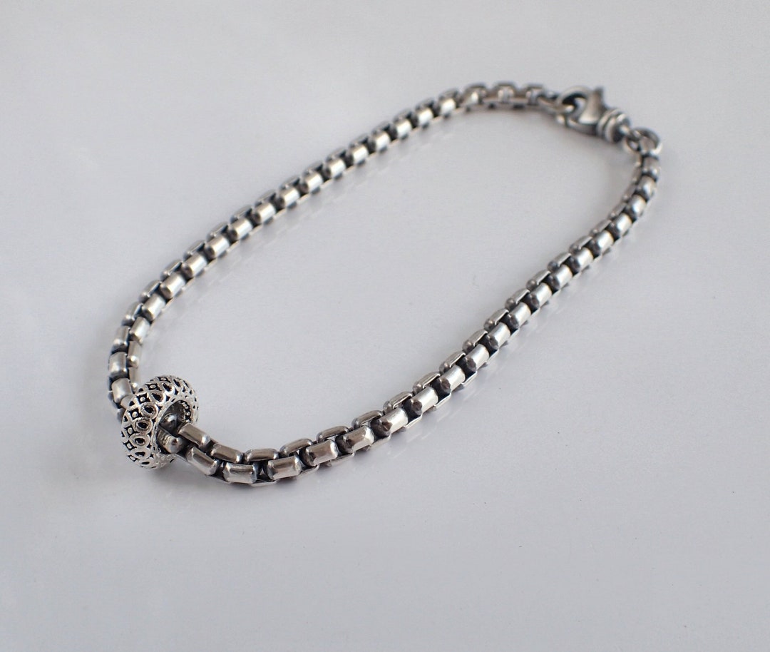 Rounded Box Sterling Silver Chain, Loop, Unisex, Oxidized, Masculine - Etsy