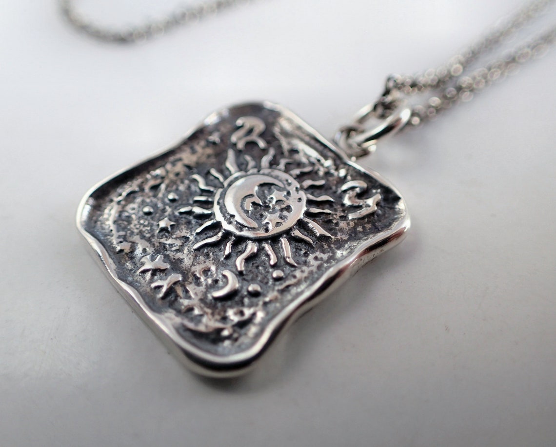 Sun Square Medallion Necklace Sterling Silver Celestial - Etsy