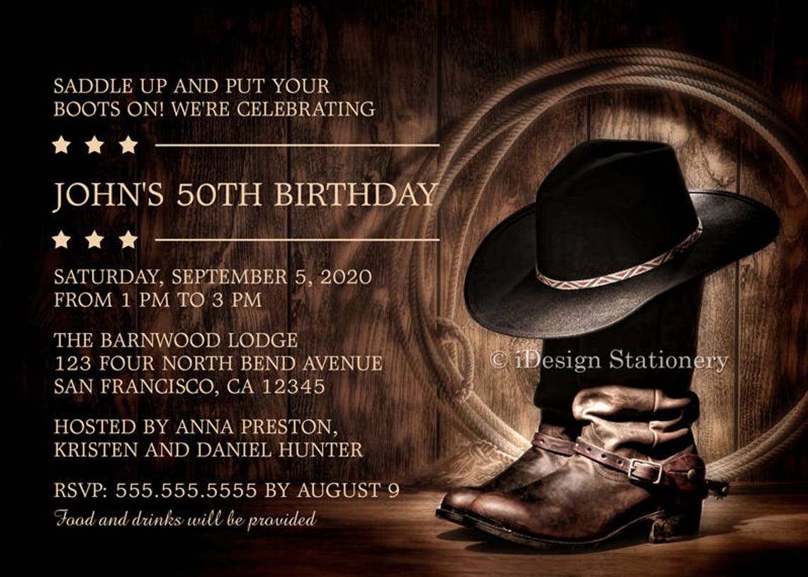 Country Western 50th Birthday Party Invitation Template | Etsy