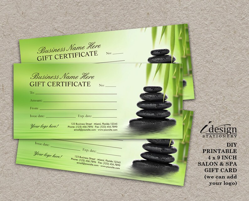 Salon Gift Certificate Printable Spa Gift Card Massage Etsy
