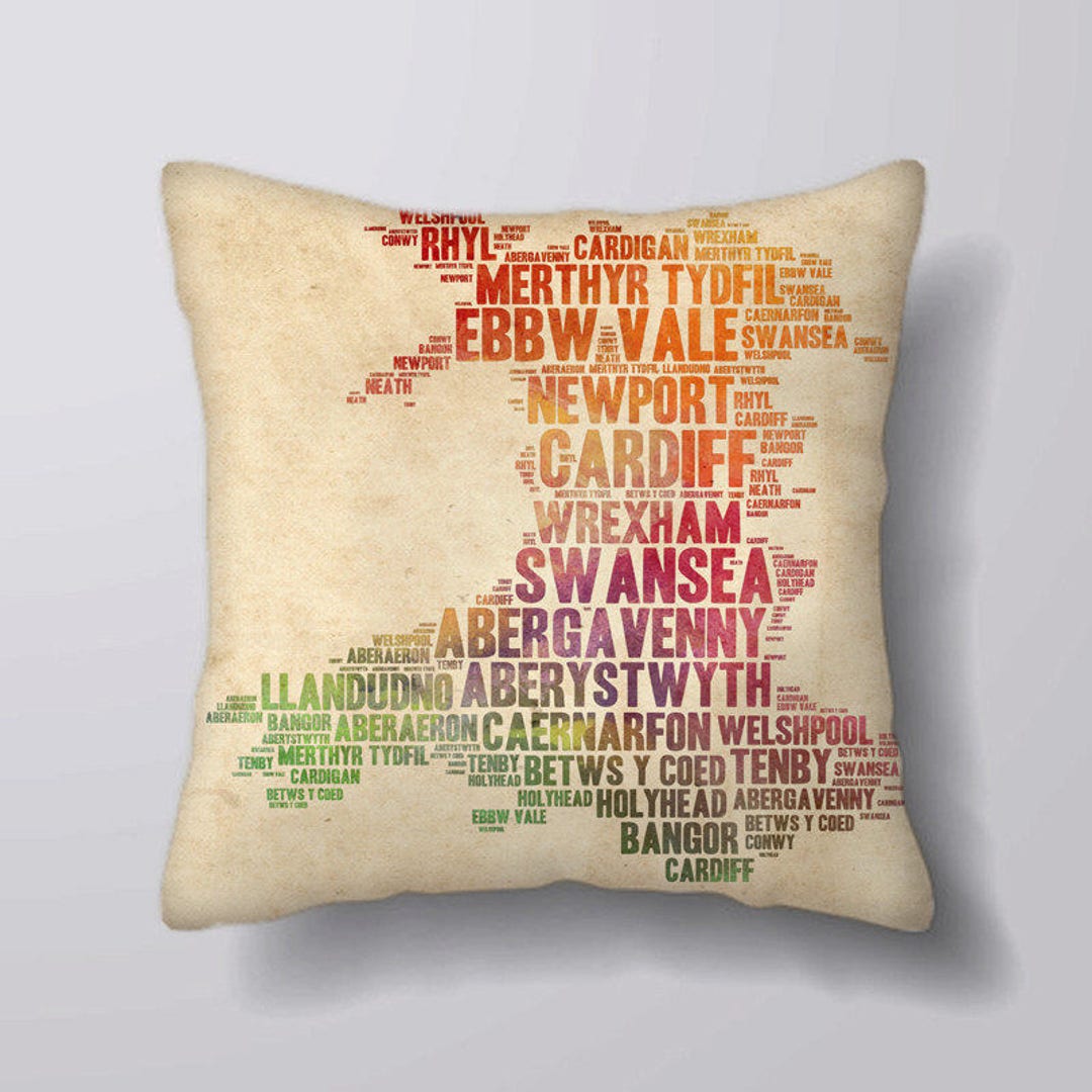Wales Map Welsh Travel Map - Cushion Cover Case or Stuffed With Insert ...