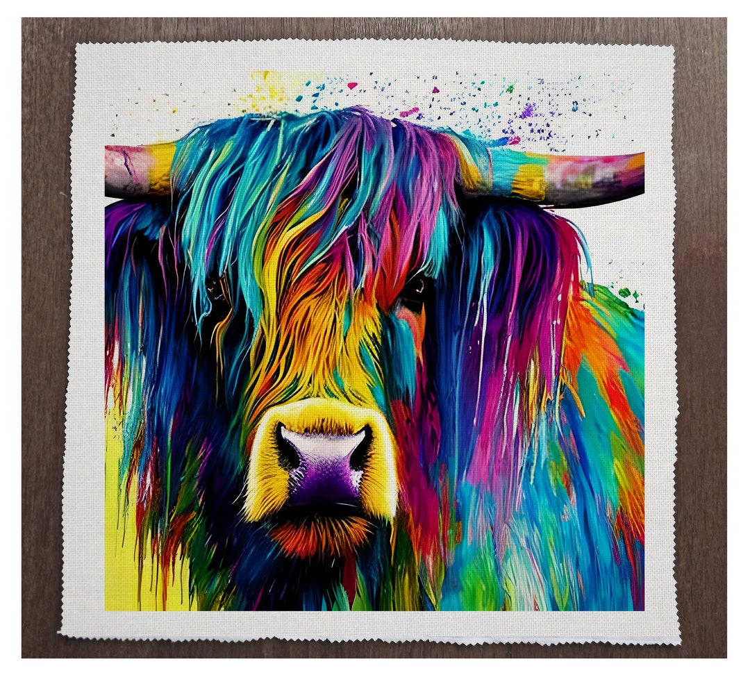 Watercolour Splash Colourful Highland Cow Cattle Bright - Sewing ...