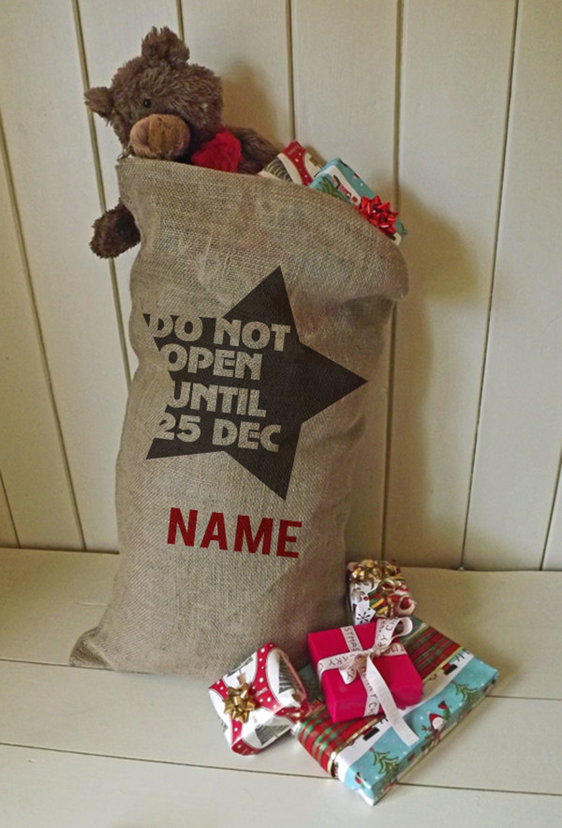 Personalized Large Father Christmas Xmas Santa Sack / Stocking Bag Jute ...