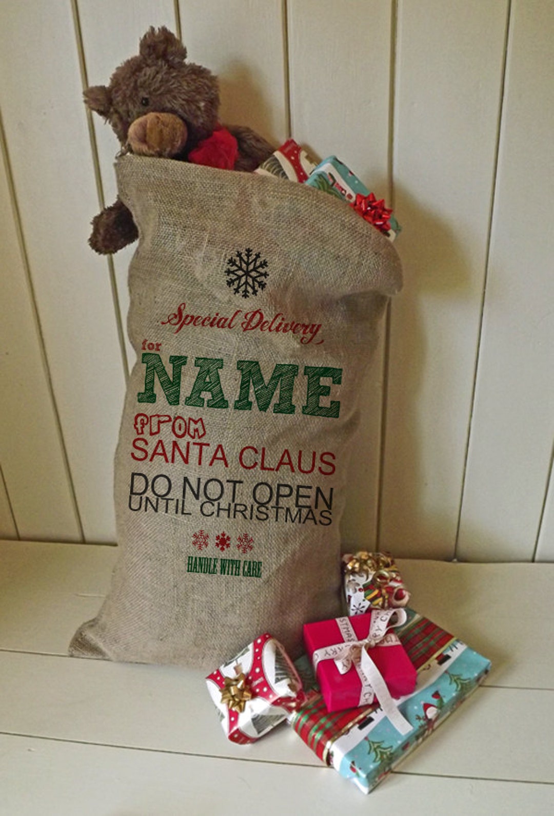 Personalized Large Father Christmas Xmas Santa Sack / Stocking Bag Jute ...