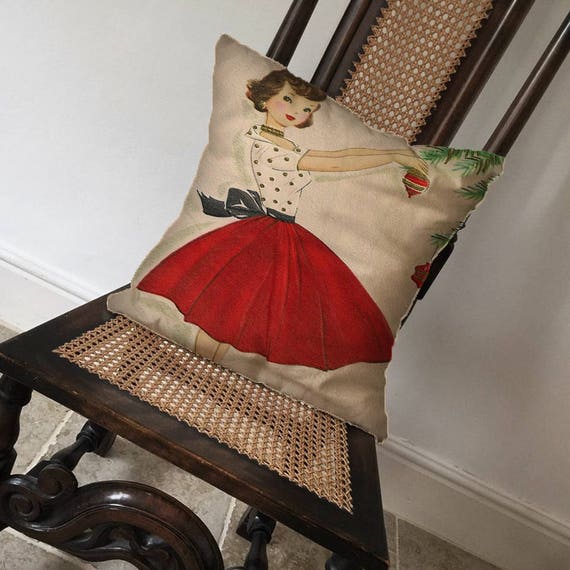 Vintage Christmas Decorating tree Pin Up Cushion Cover Case | Etsy