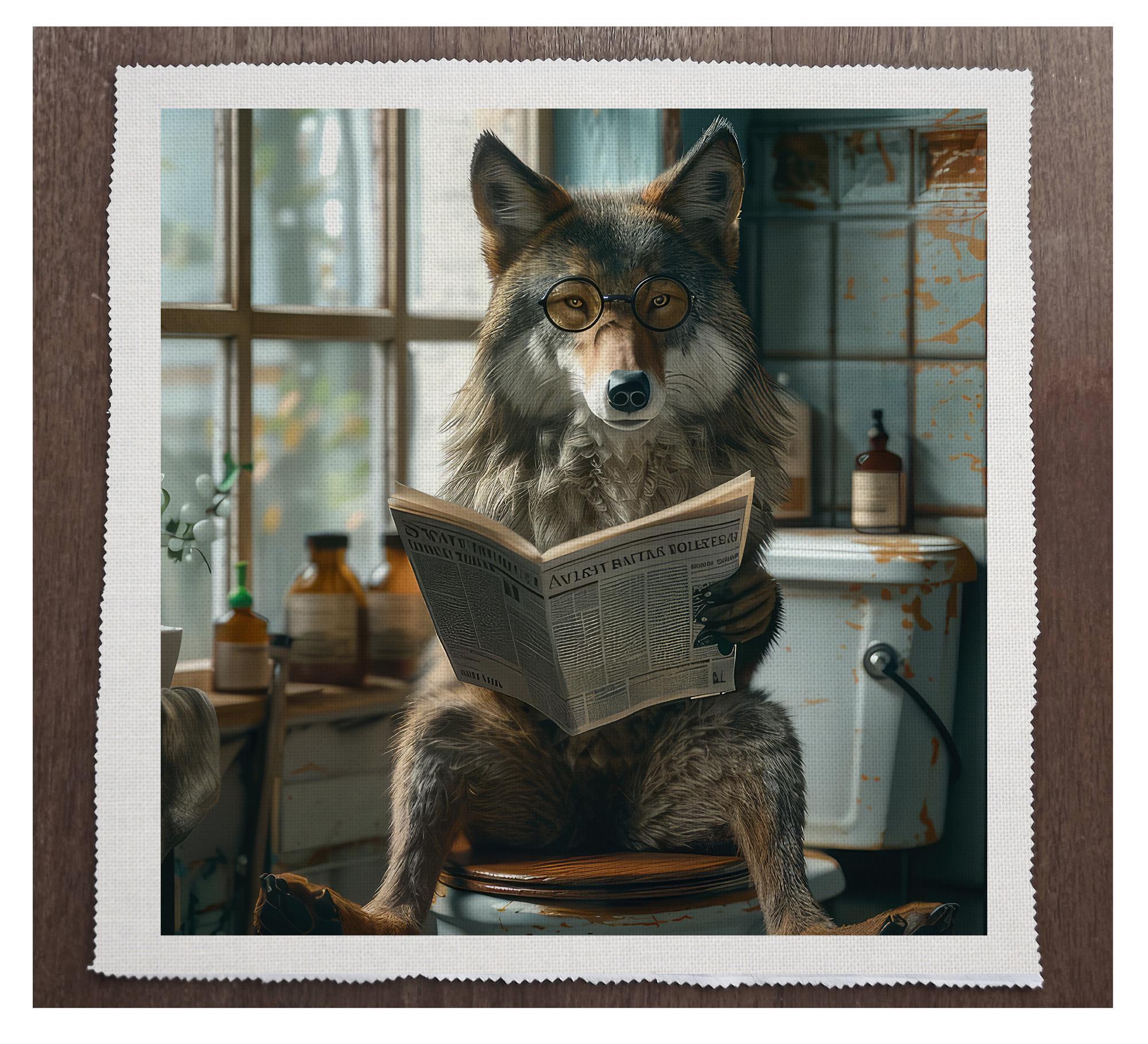 Wolf on the Toilet Reading Newspaper - Sewing, Cushion, Upholstery ...