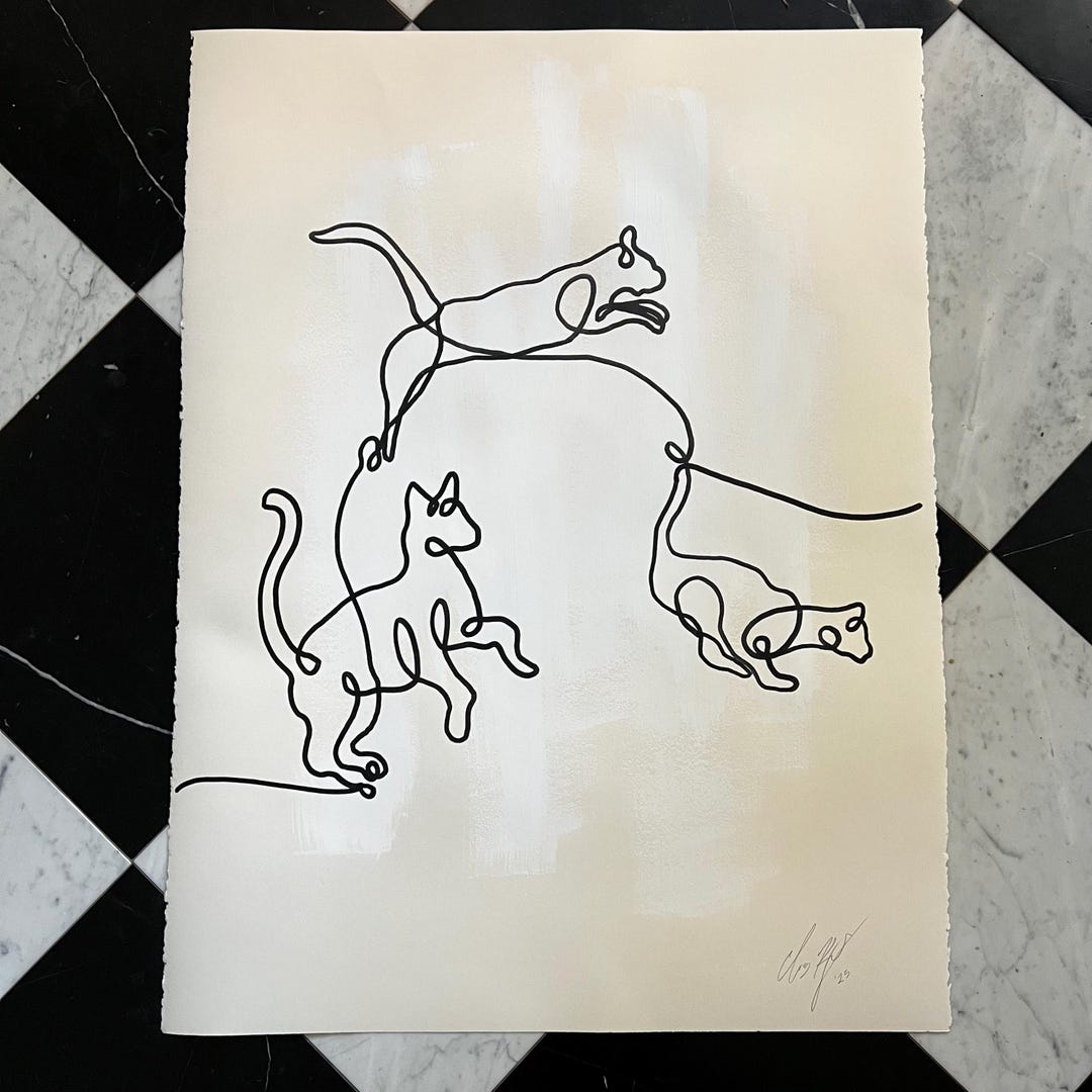 3 Cats Movement Original Hand Drawn Large Line Art | 22x30 Inches - Etsy
