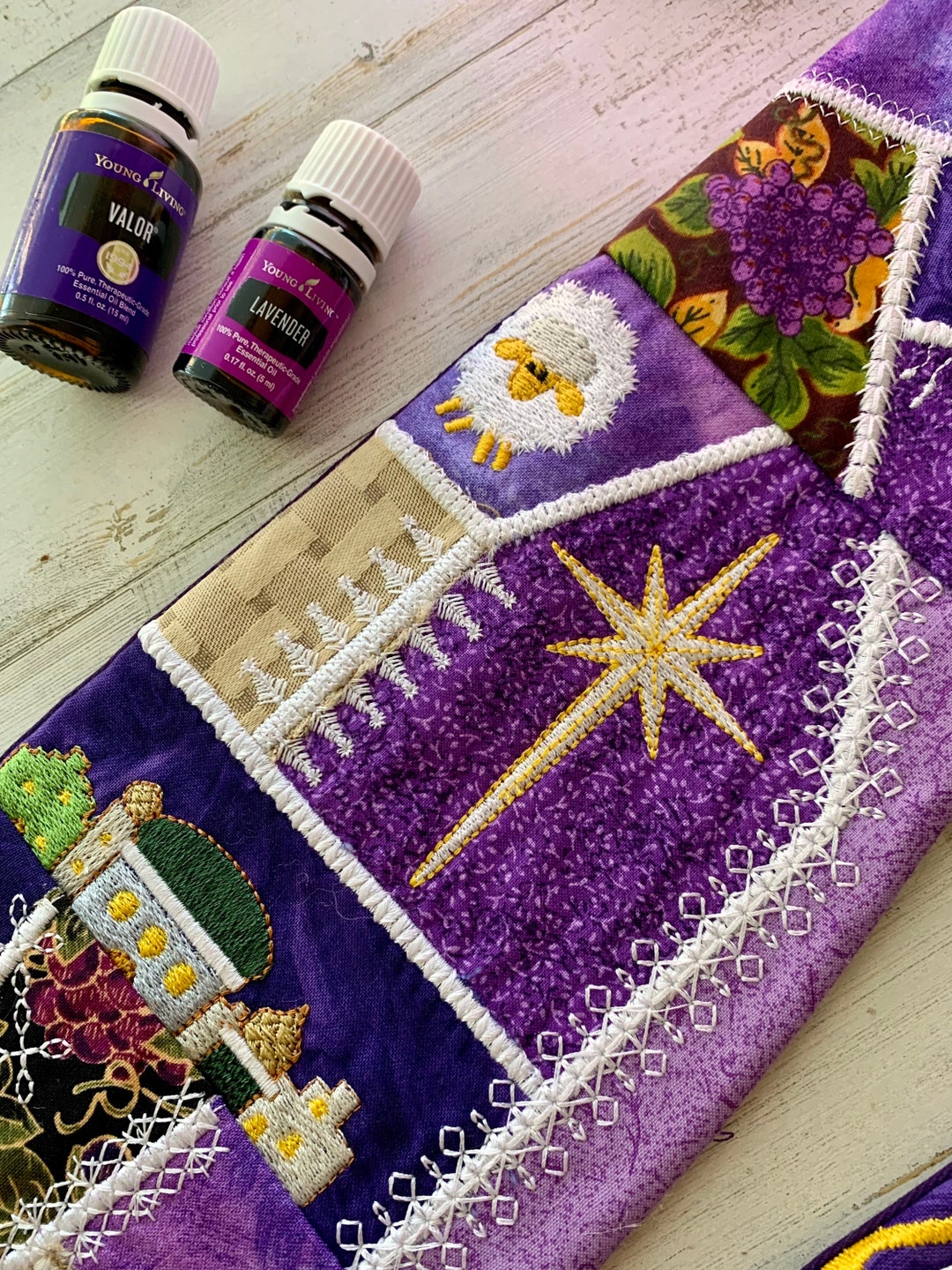 Purple Quilted Stole W/ Angel, Bethlehem Star, Manger & 3 Wise Men for ...