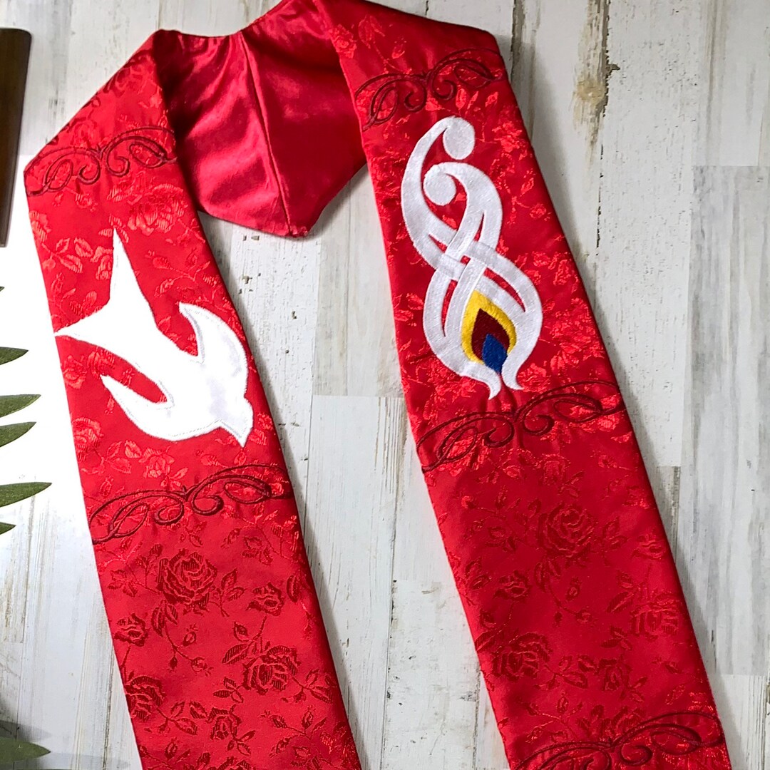 Red Stole With Dove & Pentecost Flame for Pastor - Etsy