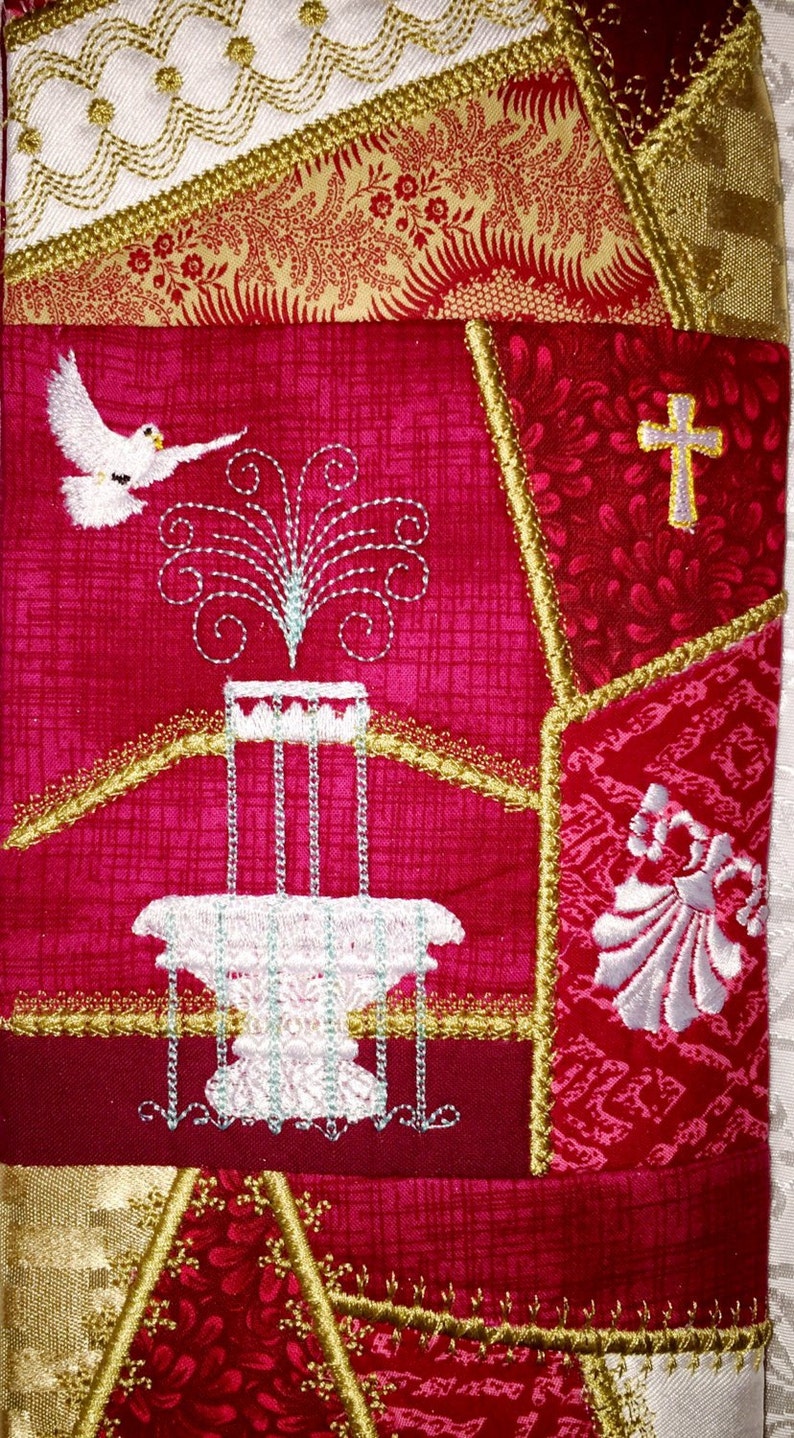 Red Quilted Stole W/ Dove, Baptismal, Cross and Shell for Pastor - Etsy