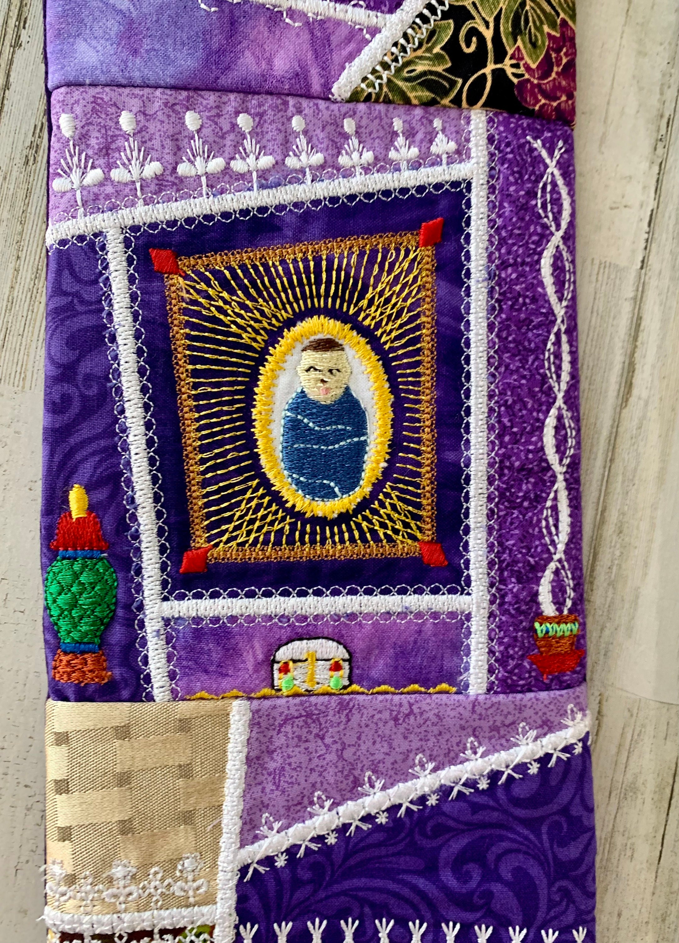 Purple Quilted Stole W/ Angel, Bethlehem Star, Manger & 3 Wise Men for ...
