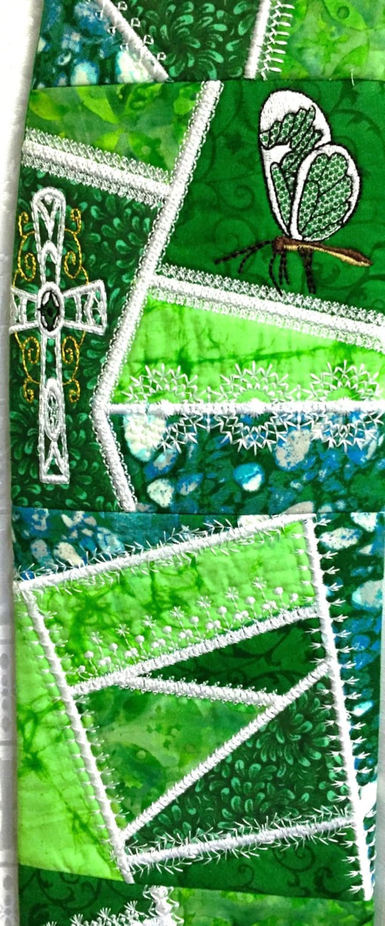 Green Quilted Stole W/ Butterfly and Cross for Pastor - Etsy
