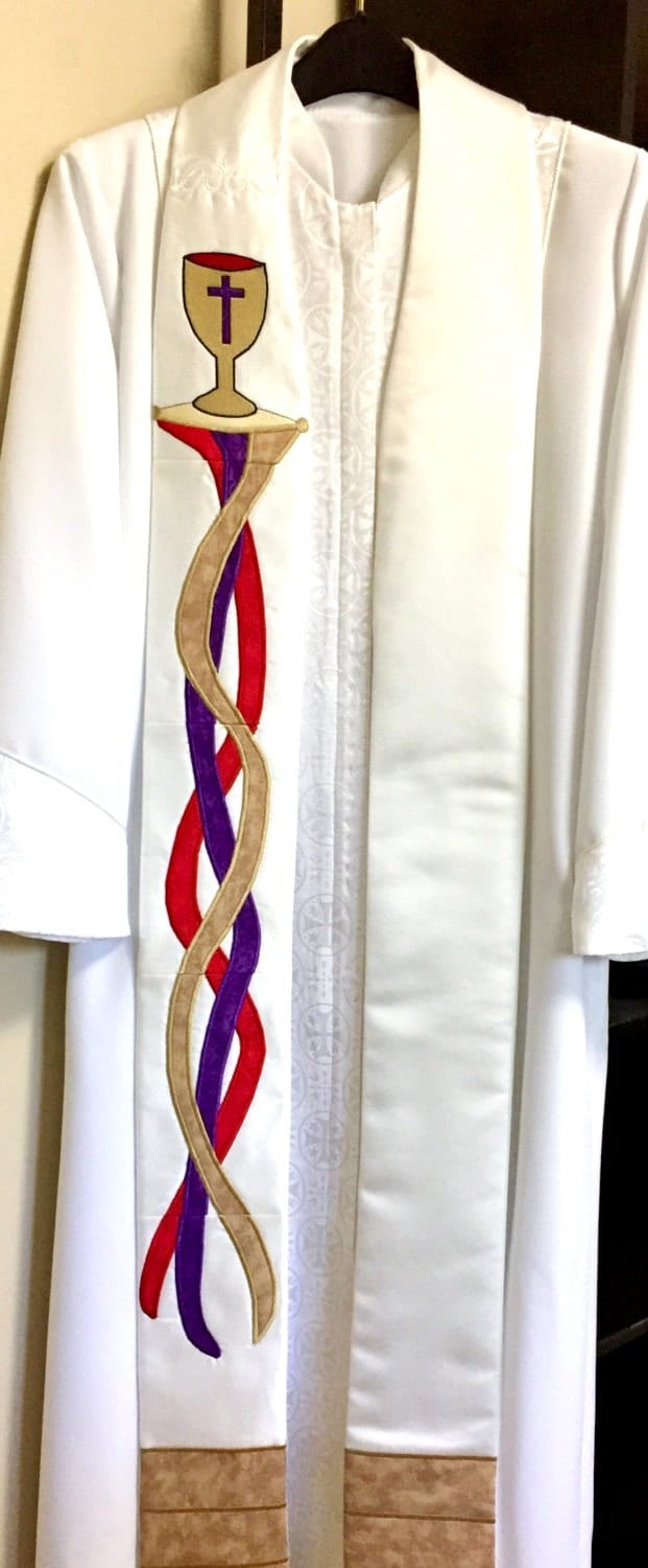 Designer Collection - White Communion Stole With Chalice and Ribbons - Etsy