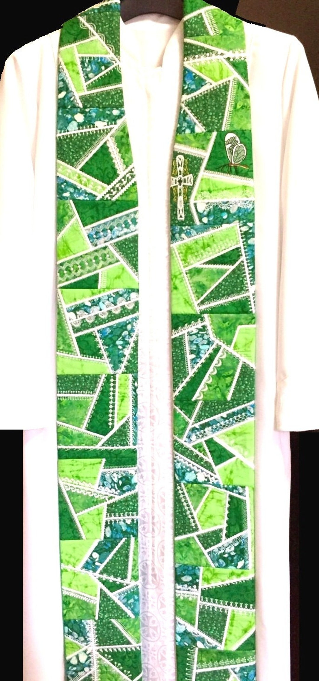 Green Quilted Stole W/ Butterfly and Cross for Pastor - Etsy