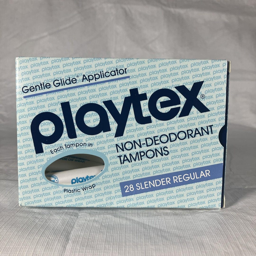 Vintage 80's PROP Blue Box Playtex Slender Regular Tampons Gentle Glide ...