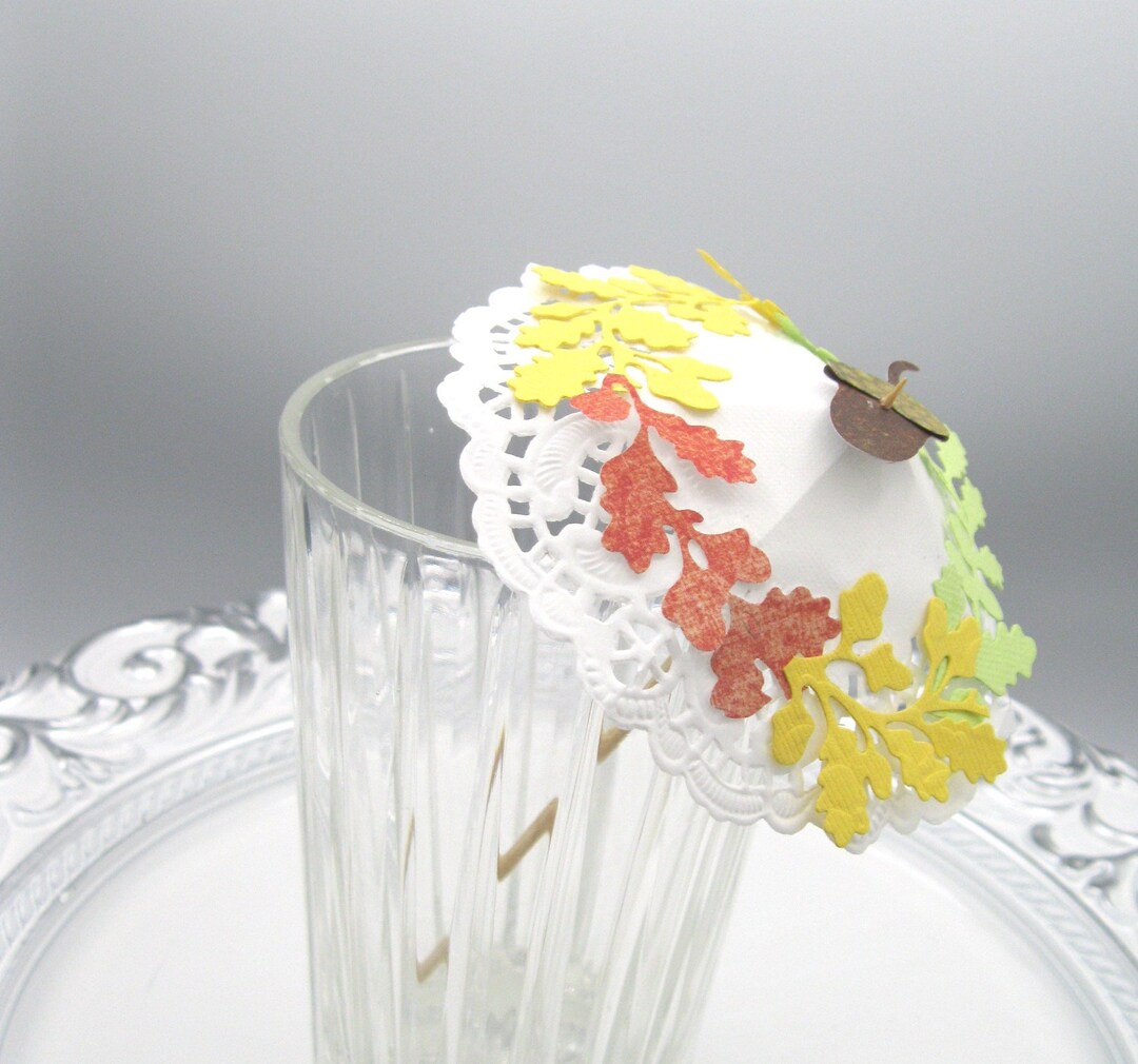 10 or 20 Autumn Leaves & Acorn Doilies Cocktail Umbrellas Exclusive ...