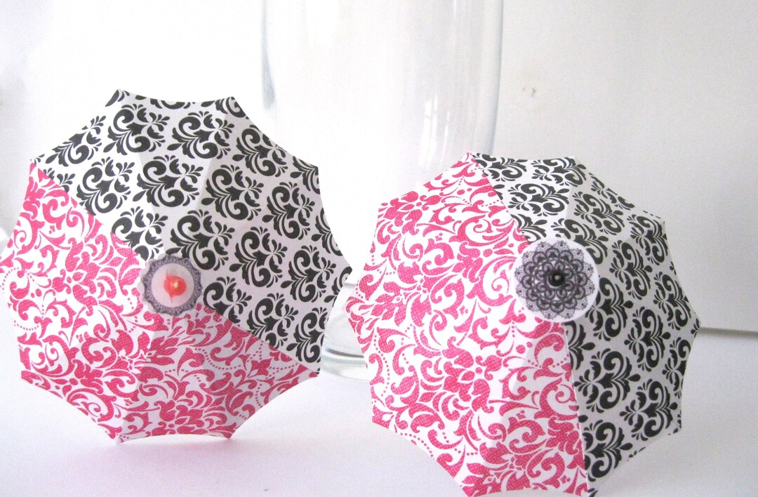 20 Pink and Black Damask Cocktail Umbrellas Beach Wedding Mini Drink ...