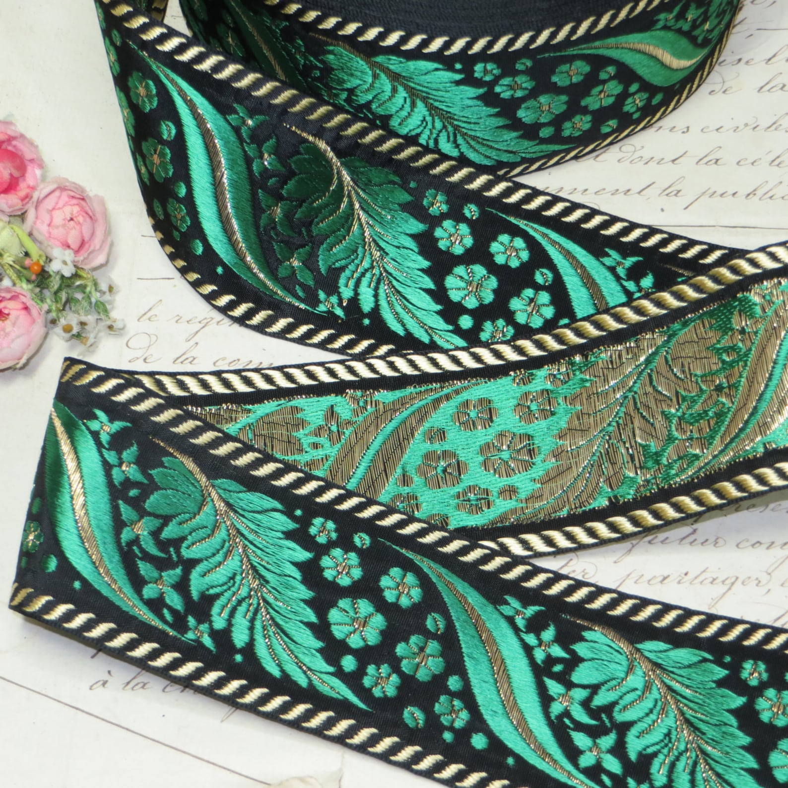 1y FRENCH METALLIC BROCADE 2 Jacquard Ribbon Trim Jadite | Etsy