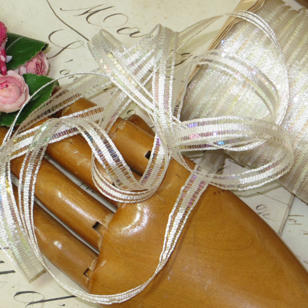 5y 1940s Creamy Rayon Trim Ribbon w / Opalescent Cellophane Lace Doll ...