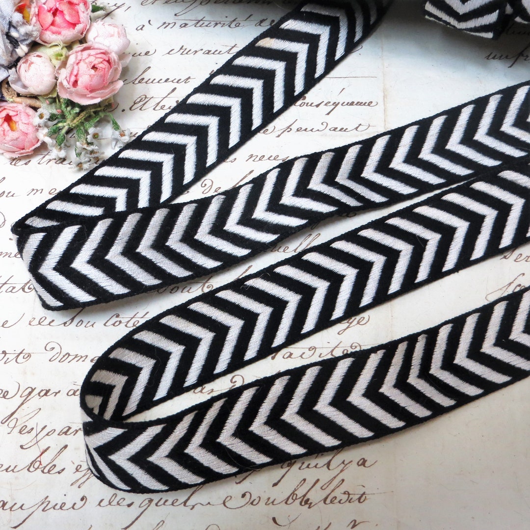 1y 1930 ART DECO Black White Chevon Trim Tags: French Flapper Ribbon ...