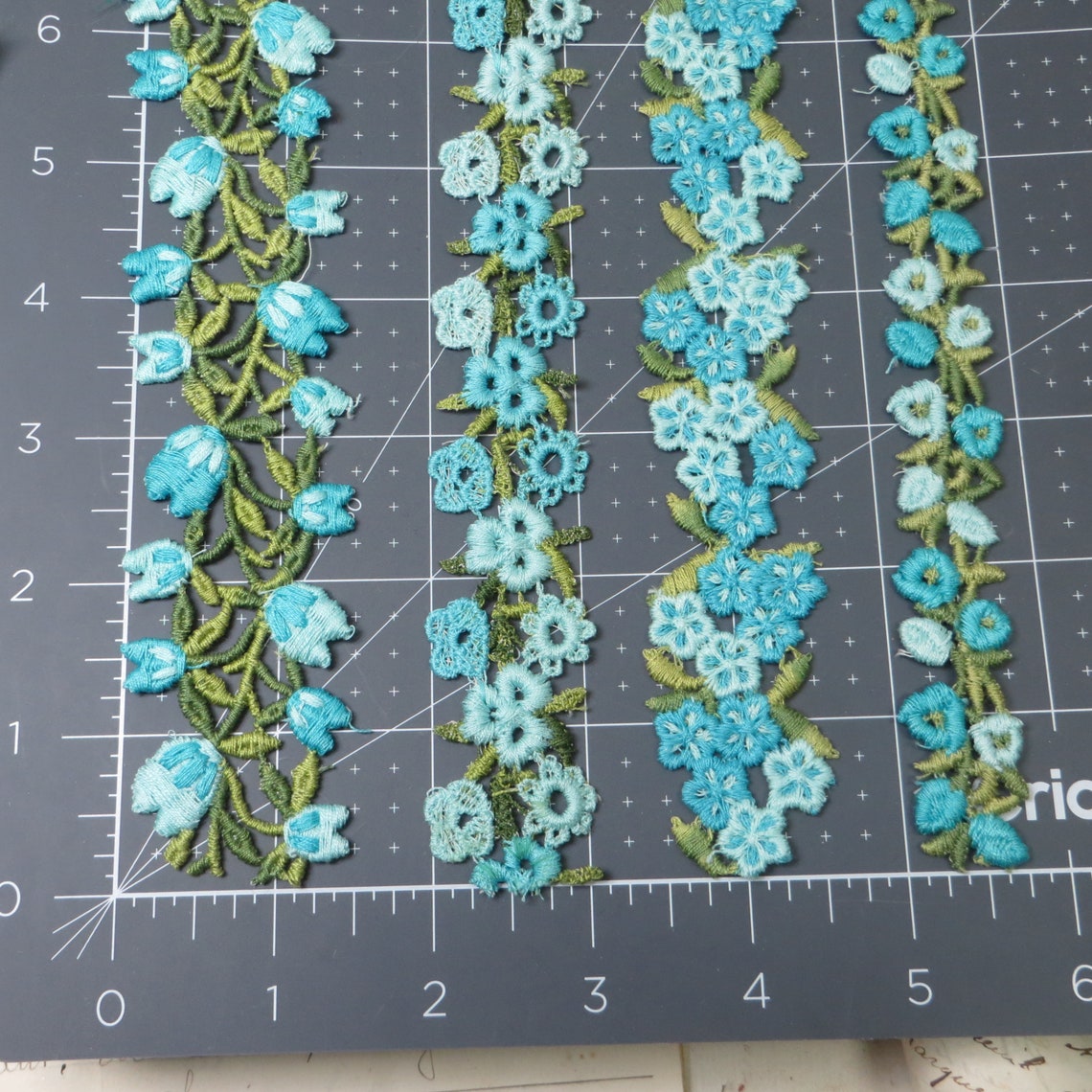 1y AQUA BLUE SCHIFFLI Applique Lace Braid Rose Daisy Crochet - Etsy