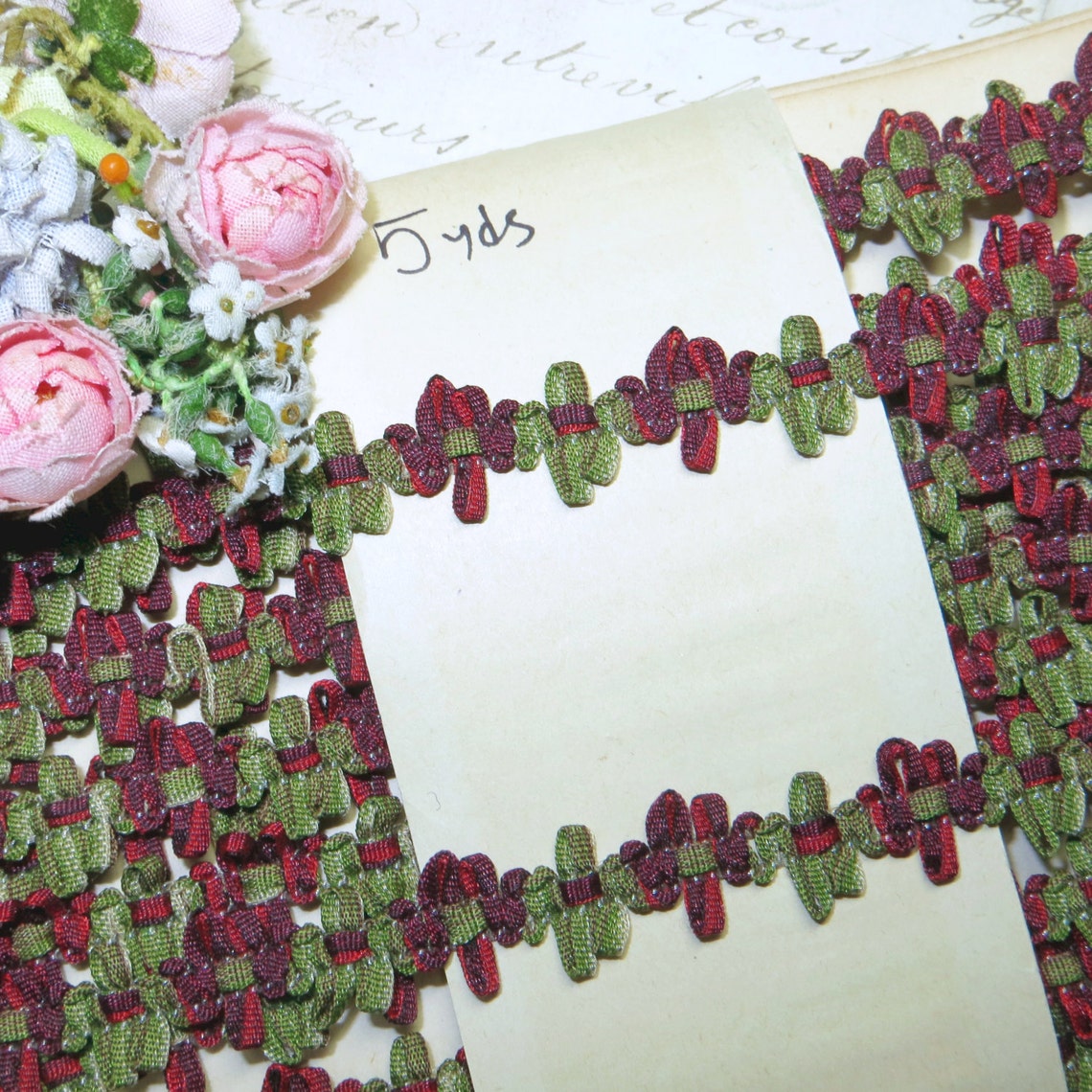 5y FRENCH ROCOCO TRIM Ombre Wine Burgundy White Daisy Braid Rosette ...
