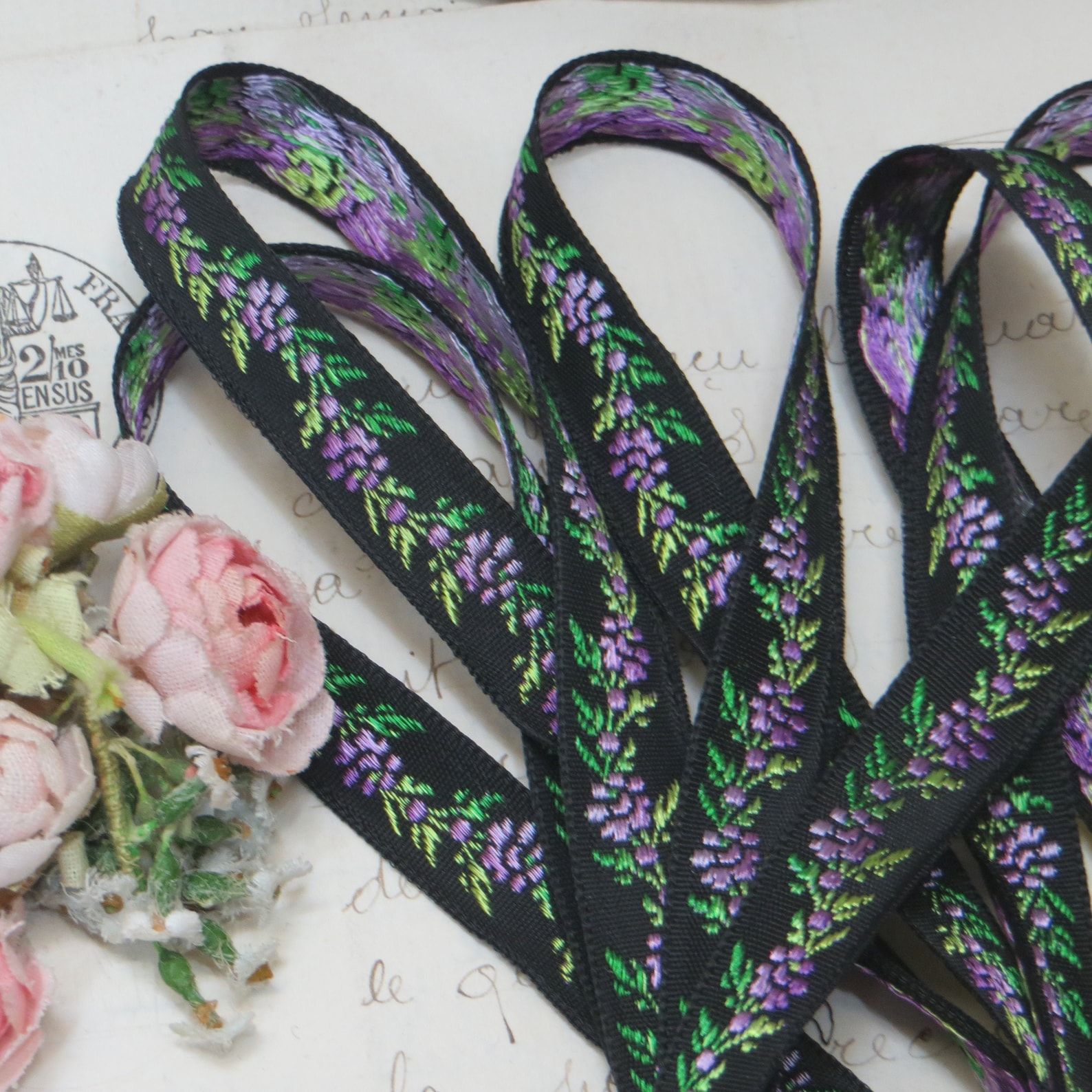 1y French BLACK WHITE GRAY jacquard Ribbon Trim Tag: Rayon | Etsy
