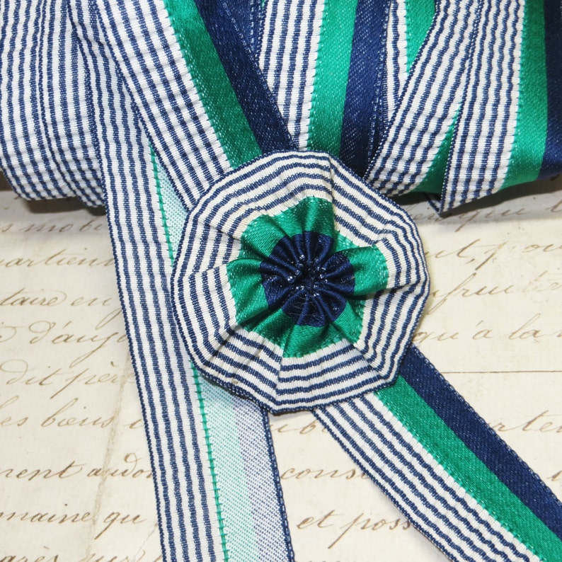French BLUE & GREEN Ombre Stripe Ruffle Ribbon Vintage Antique - Etsy