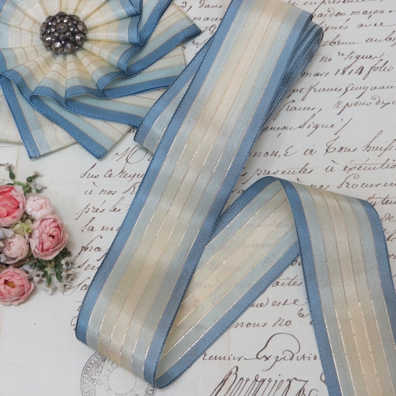 1y BLUE OMBRE GOLD Metallic Rayon Taffeta Ribbon Ribbonwork - Etsy