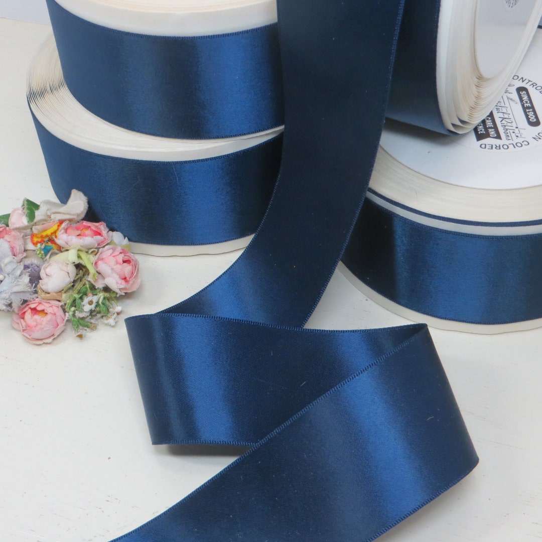 20y Roll ADMIRAL NAVY BLUE Satin Ribbon Double Faced Vintage Navy ...
