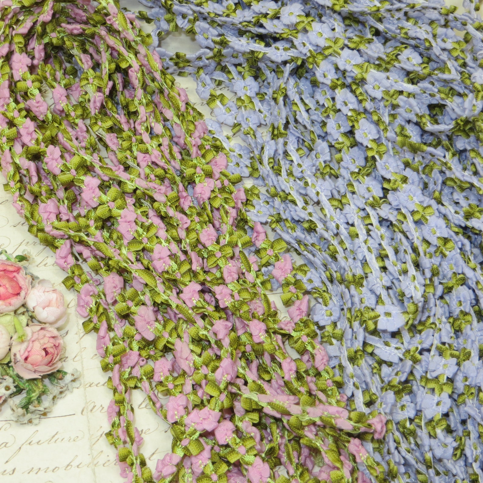 1y PERIWINKLE VIOLET BLUE Rococo 3/8" Trim French Rosette Flower Ribbon ...