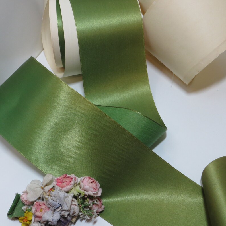 10y Roll Aged OMBRE OLIVE GREEN Taffeta Satin Ribbon Vintage | Etsy