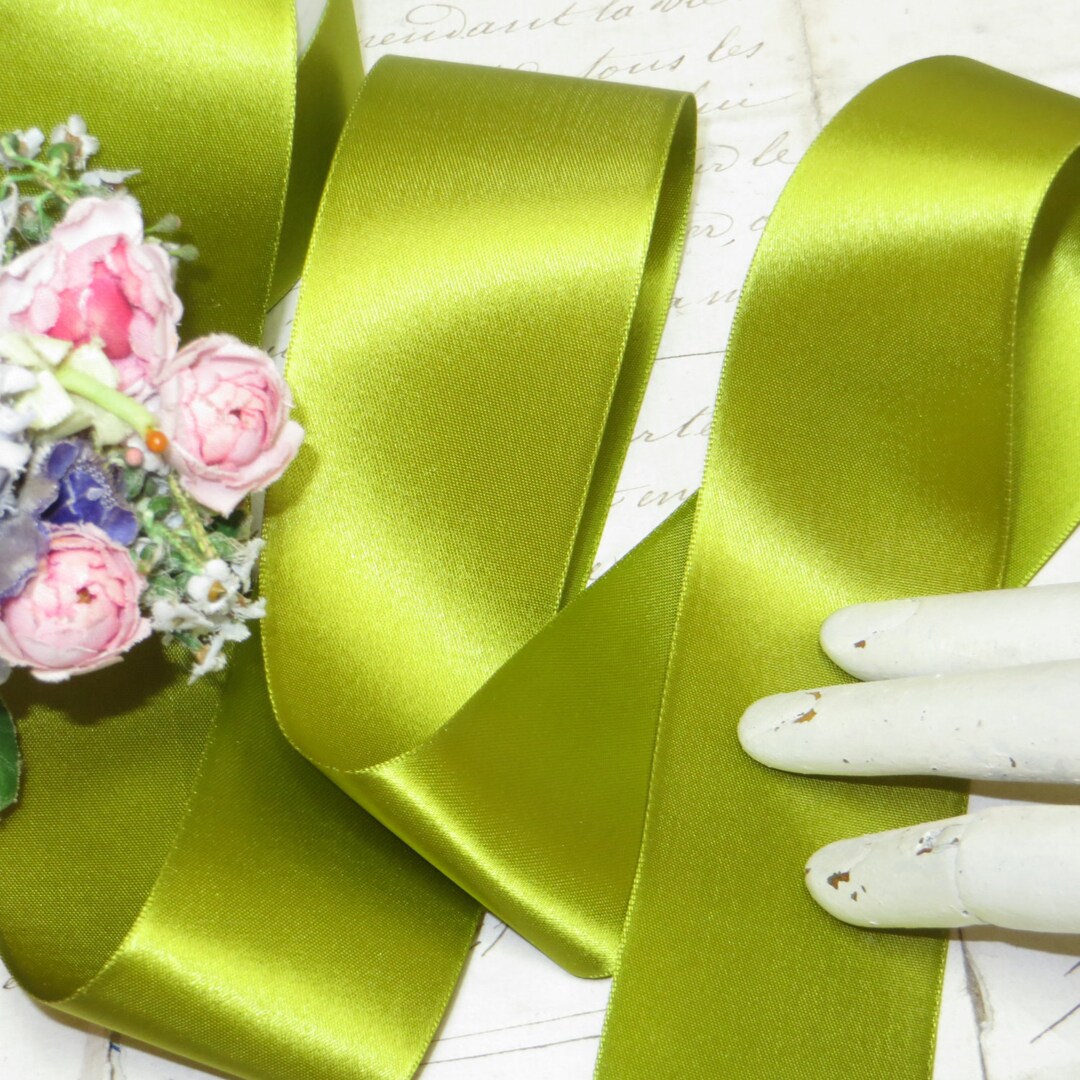 1y CHARTREUSE SATIN RIBBON 1 5/8" Lime Green Chartreuse Woven Double ...