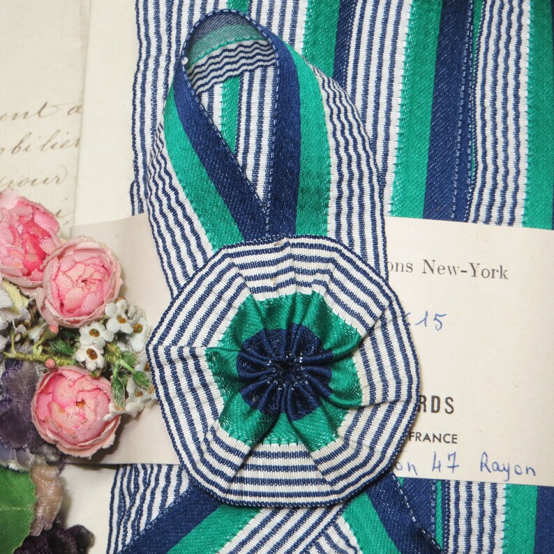 French BLUE & GREEN Ombre Stripe Ruffle Ribbon Vintage Antique - Etsy