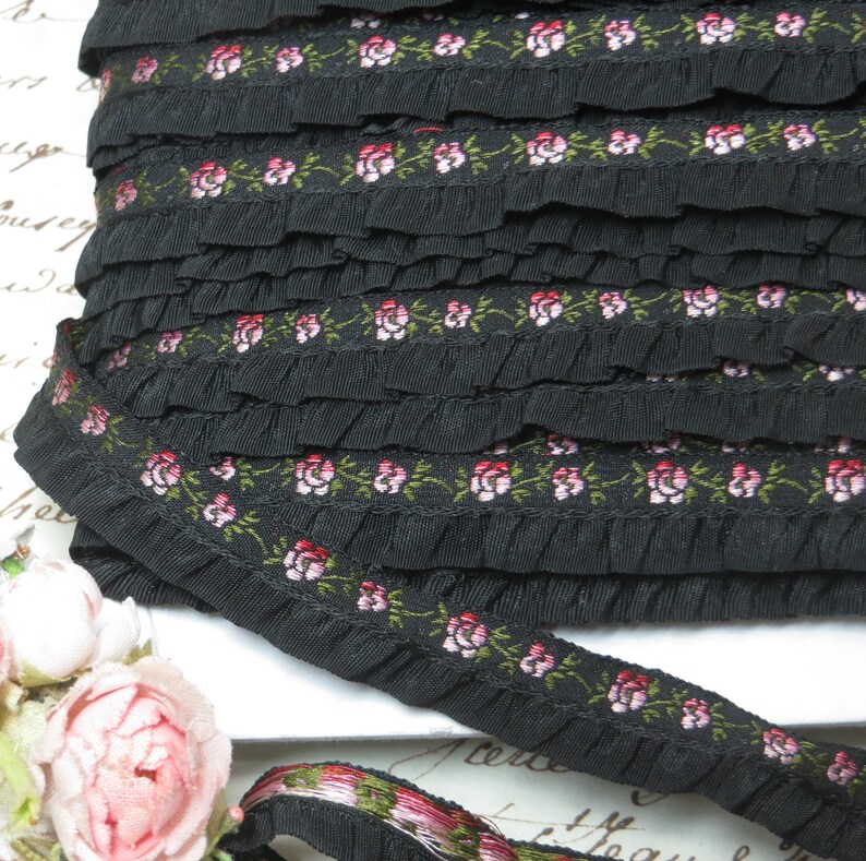 1y FRENCH ROSE JACQUARD Ruffle Trim Ribbon Tag: Rayon Pink Red | Etsy