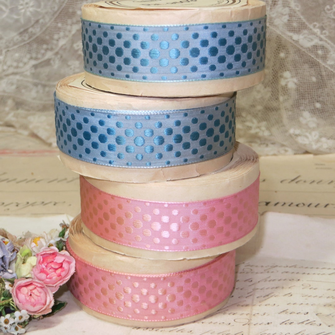 1y ~ FRENCH PINK DOT Vintage Ribbon Woven Rayon Polka Dot Trim ...