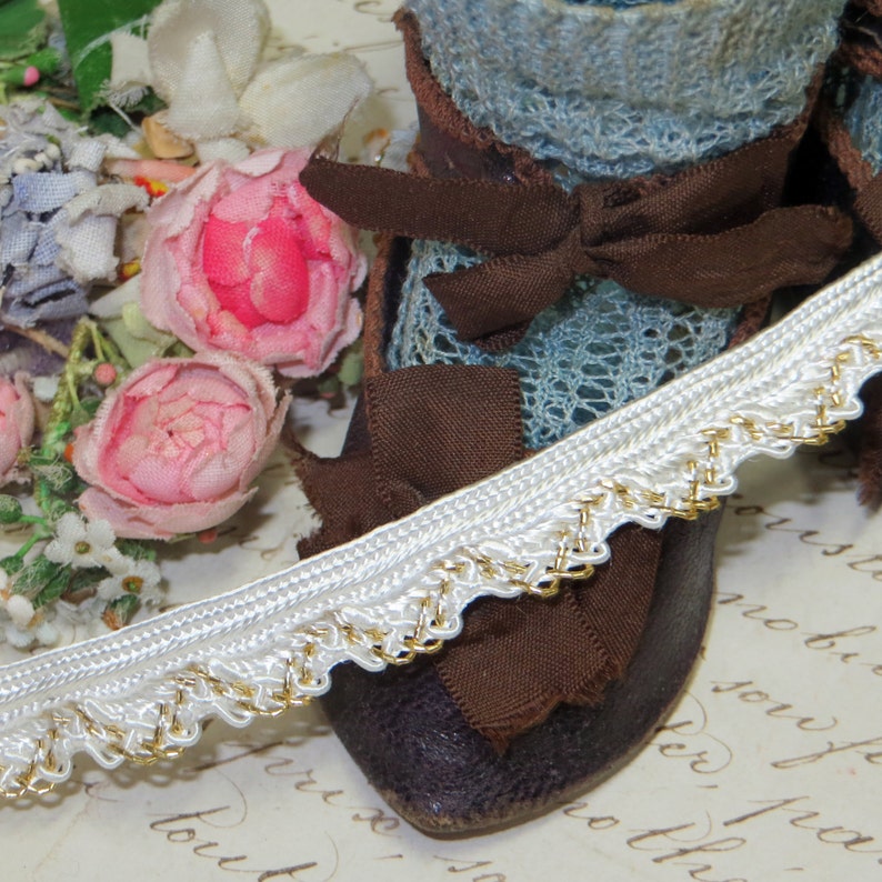 1y 3/4 FRENCH GOLD METAL Ruffle Ribbon White Wedding | Etsy