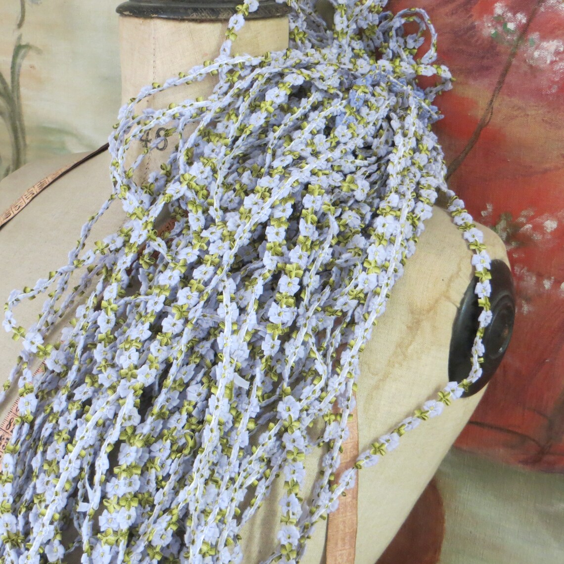 1y PERIWINKLE VIOLET BLUE Rococo 3/8" Trim French Rosette Flower Ribbon ...