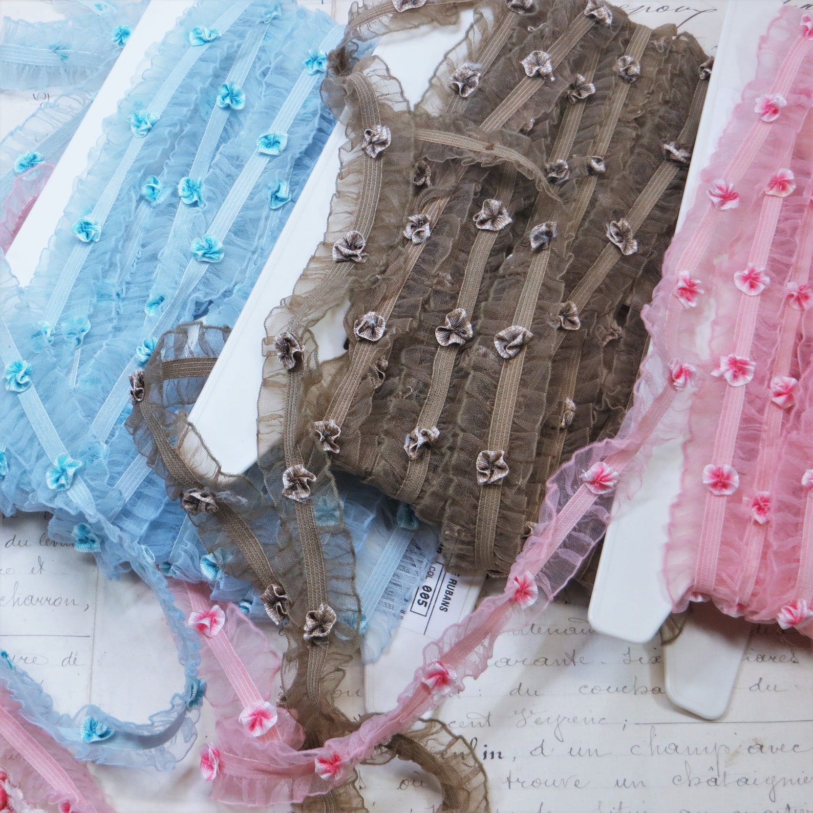 1y BROWN ORGANDY ROSETTE Trim Elastic Stretch Ruffle Tag: | Etsy
