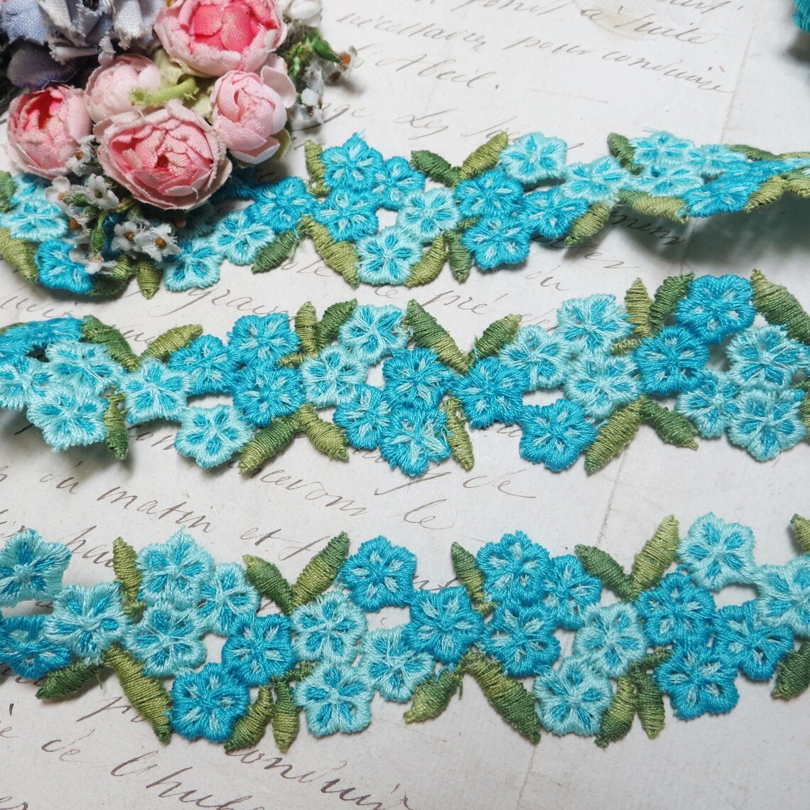 1y AQUA BLUE SCHIFFLI Applique Lace Braid Rose Daisy Crochet - Etsy