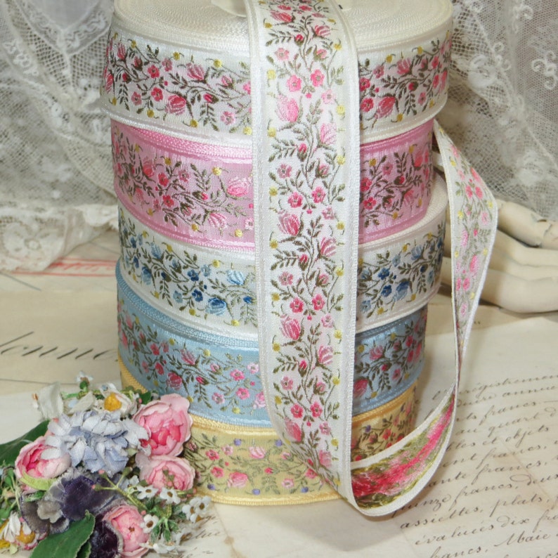 1y FRENCH SILK ROSE Ribbon 5/8 Trim Roses Jacquard | Etsy