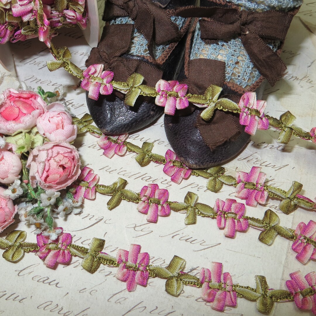 33" MOKUBA PINK ROCOCO 5/8" Bow Trim Rose Ombre Rosette Flower Ribbon ...