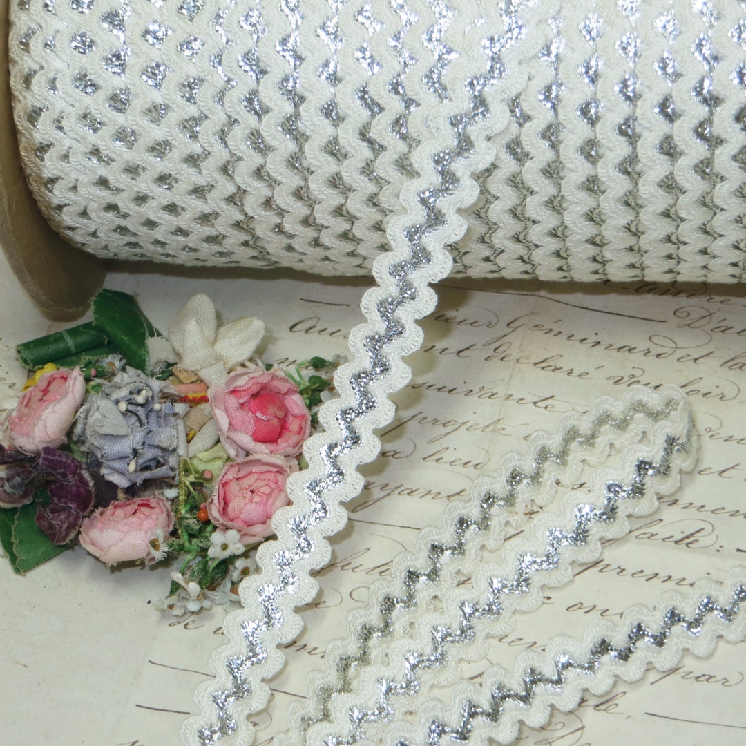 3 YARDS 1/2" Silver Metallic Rick Rack Trim Edging Ribbon Antique Metal ...
