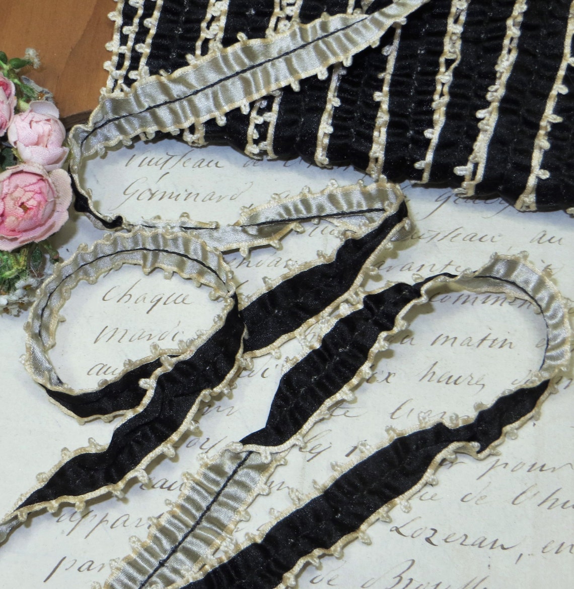 1y FRENCH GRAY PINK Ruffle Jacquard Trim Ribbon Tag: Rayon - Etsy