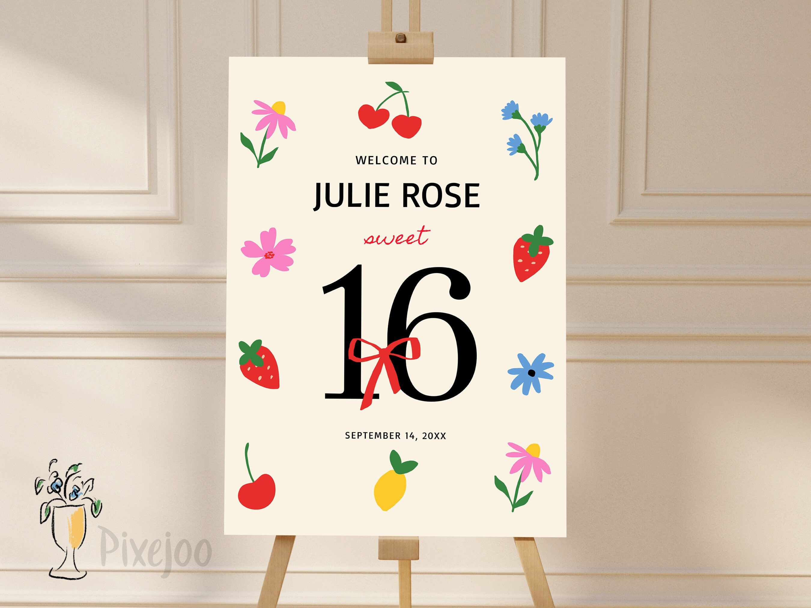 JULIE Editable Sweet 16 Welcome Sign, Garden Sweet Sixteen Welcome Sign ...