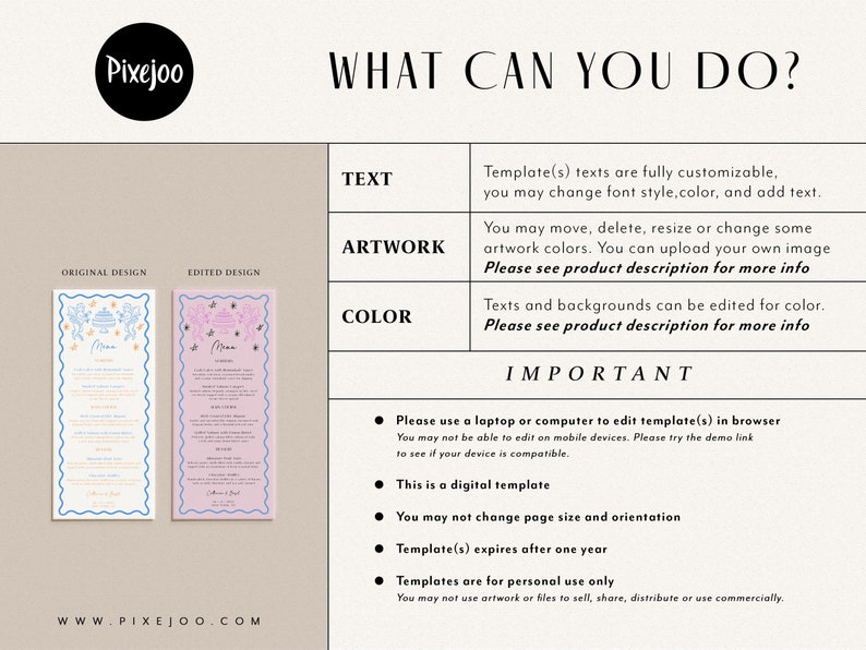 CUPID Menu Place Cards Template Scribble Wedding Menu - Etsy