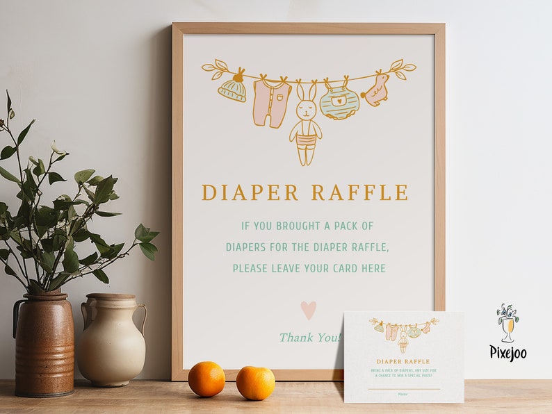 LULU Baby Shower Clothesline Diaper Sign and Ticket Template Boho ...