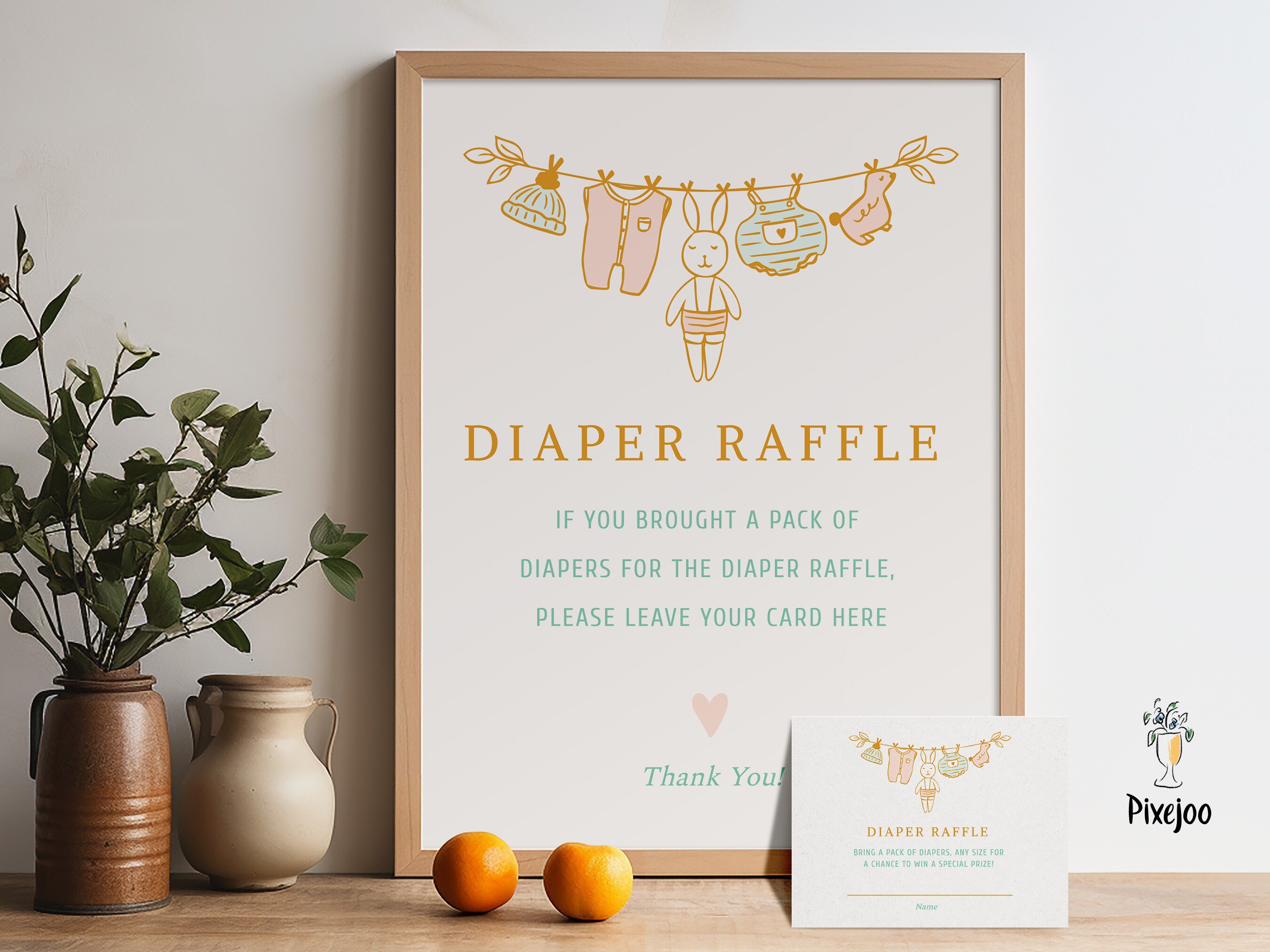 LULU Baby Shower Clothesline Diaper Sign and Ticket Template Boho ...