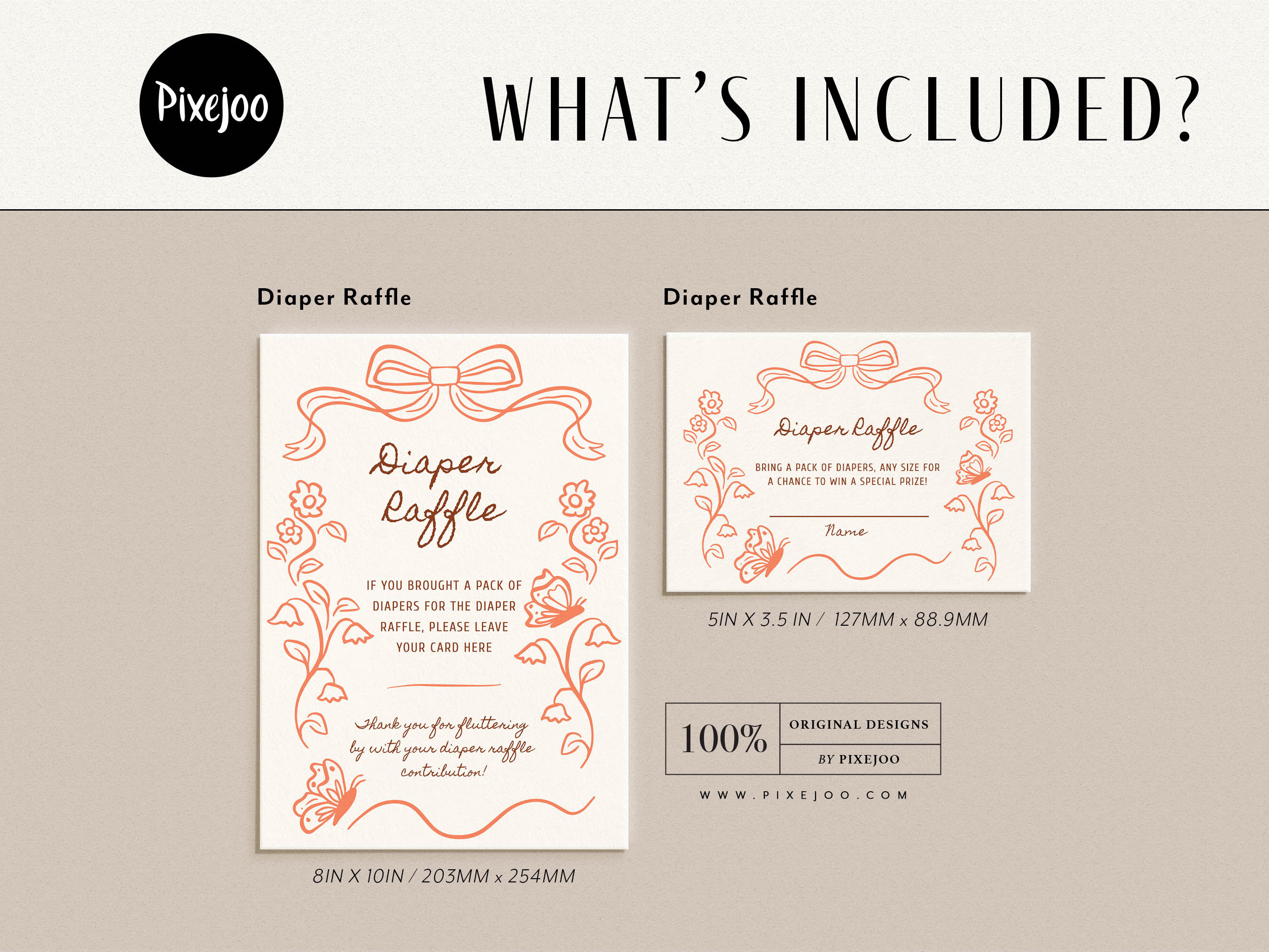 PIPPER Editable Butterfly Diaper Baby Shower Raffle Template With Bow ...